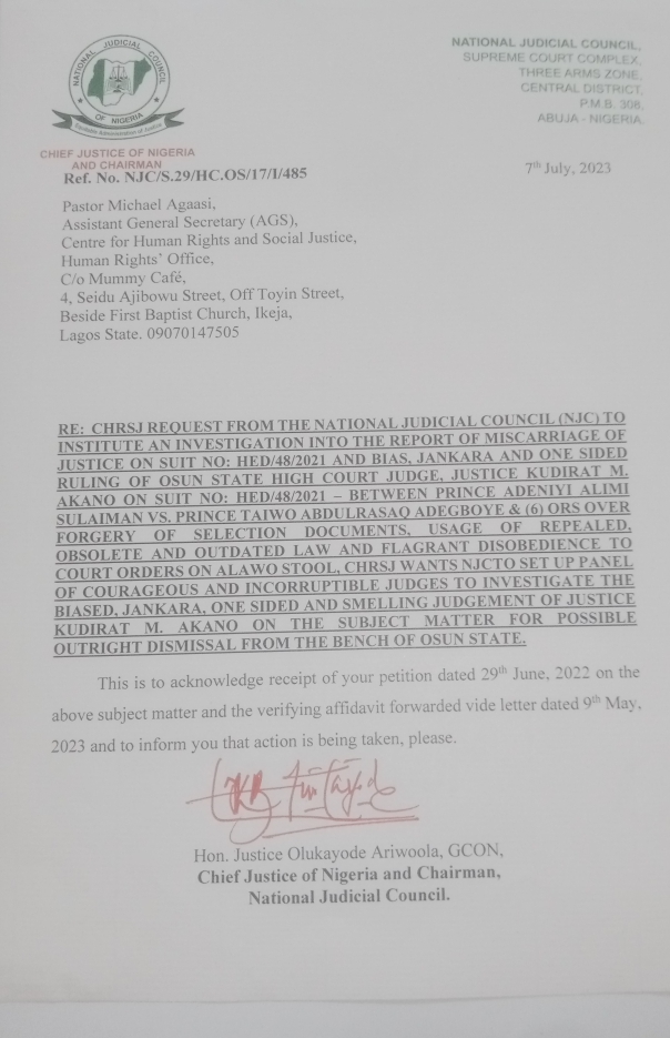 Rights Group Reveals Real Reason CJN Is Probing Osun Judge Over forgery ...